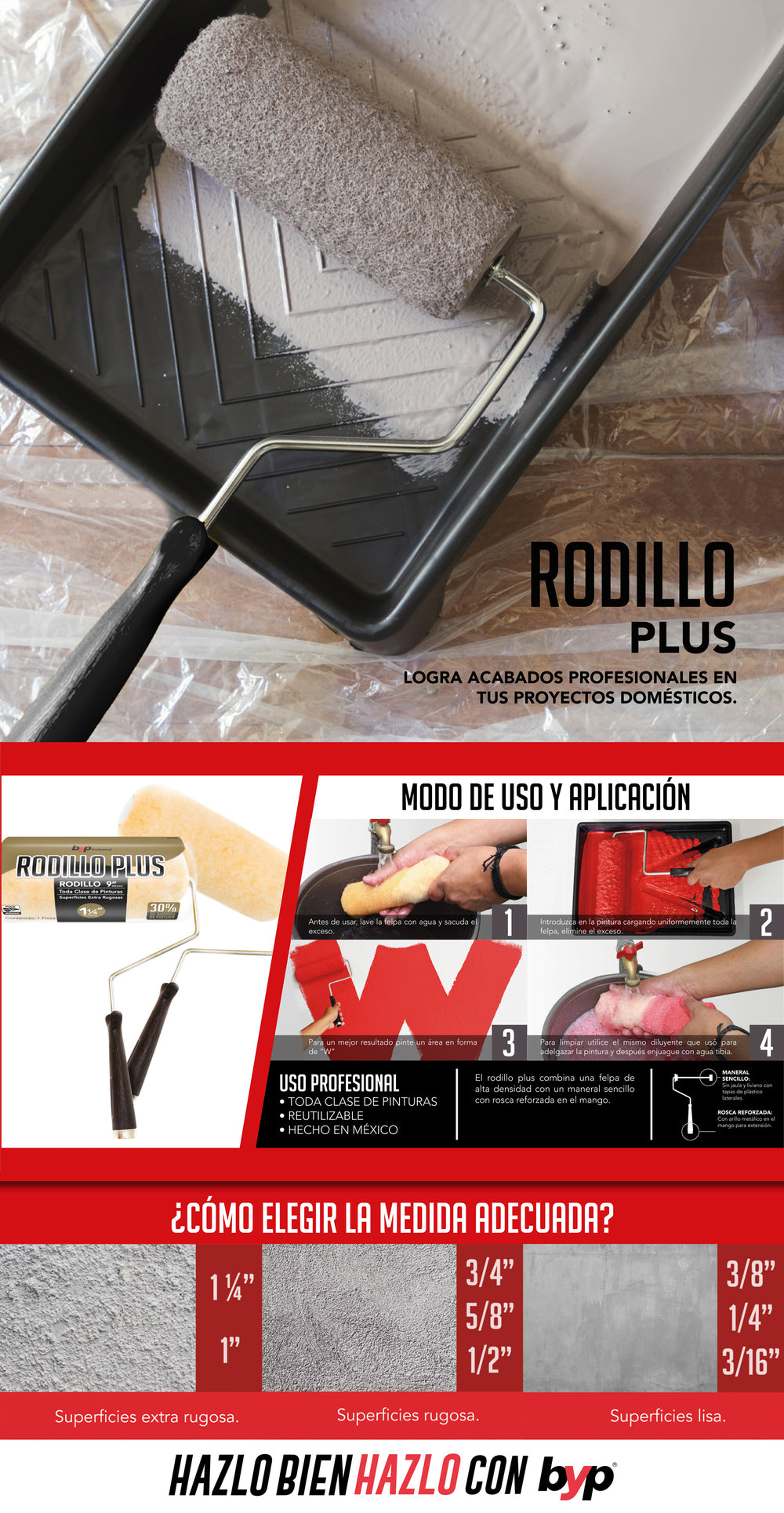 Rodillo profesional para superficies rugosas