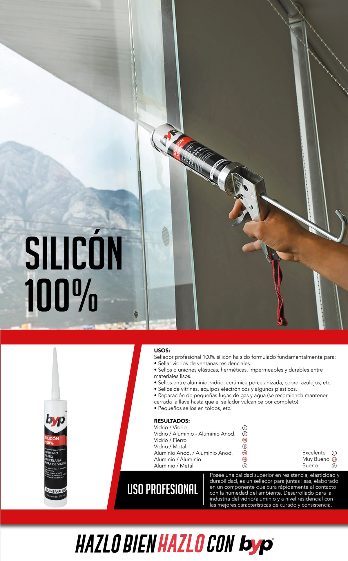 byp | Silicón profesional transparente